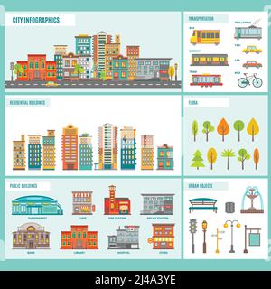 Urban buildings collection infographics template with charts and ...