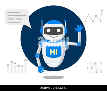 Robot character say Hi Hello vector illustration. Cute robot cartoon ...