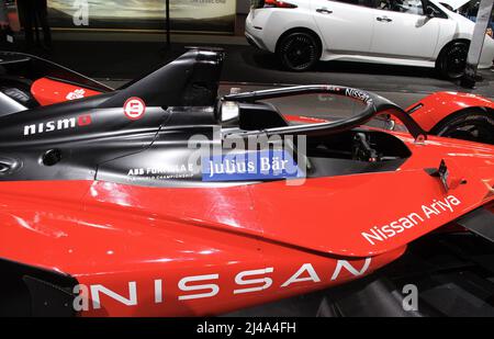Nissan Formula E car on display inside the Nissan exhibition area at ...