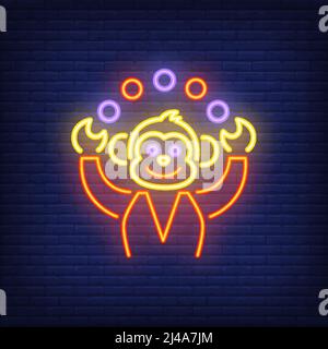 Funny monkey juggling colorful balls neon sign Stock Vector Image & Art ...