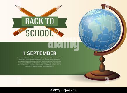 Back to school poster. Geography banner for web. Globe, Binoculars and ...