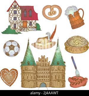 Germany tourism concept icons set with traditional food and drinks flat ...