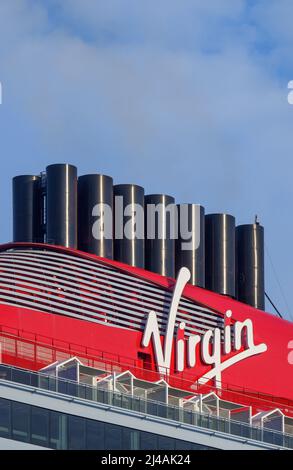 The Virgin Voyages logo on the cruise ship Scarlet Lady - June 2021 ...