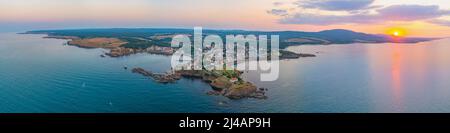 Sunset aerial view of Bulgarian seaside town Ahtopol Stock Photo - Alamy