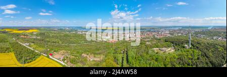 Aerial view of Silistra with TV tower, Danube river and Medjidi Tabia ...