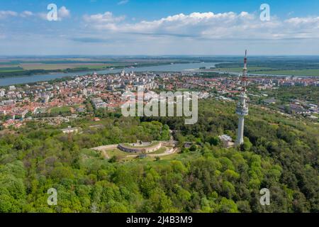 Aerial view of Silistra with TV tower, Danube river and Medjidi Tabia ...