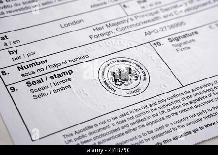 Authentic apostille document from The UK Legalisation Office. Legalised ...