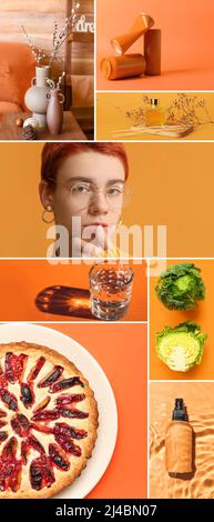 Collage with different objects in orange colors Stock Photo - Alamy