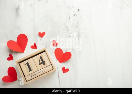 Valentine Day theme with wooden block calendar. Greeting card template ...