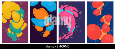 Abstract art backgrounds, modular painting arts with green and yellow liquid stains, swirls ...