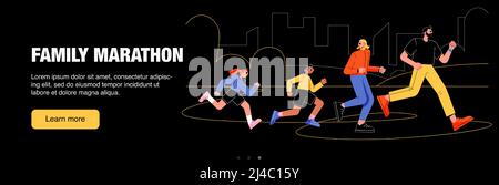 Family marathon web banner, invitation to outdoor running physical ...