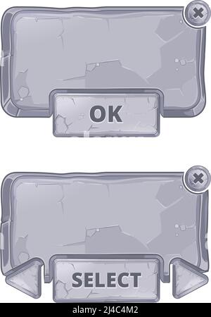 Set stone game menu panels, textured ui frames interface template in ...