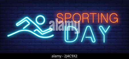 Sporting Day neon sign. Glowing bar lettering with swimming man Stock ...