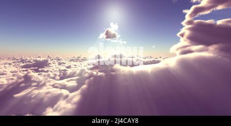 high above clouds sunset 3d render illustration Stock Photo - Alamy
