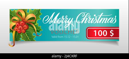 Merry Christmas, voucher lettering with mistletoe Stock Vector Image ...