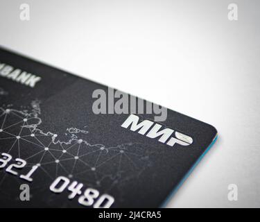 Russian bank card mir close-up payment system colored Stock Photo - Alamy