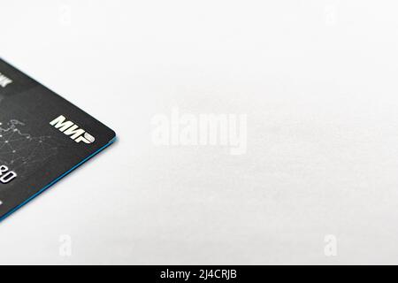 Russian bank card mir close-up payment system colored Stock Photo - Alamy