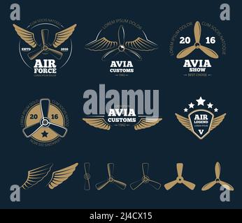 Airshow stamp. Biplane label. Retro Airplane badges, design elements ...