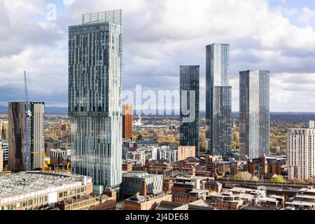 Manchester views. Beetham tower, Deansgate (left) and Deansgate Square ...