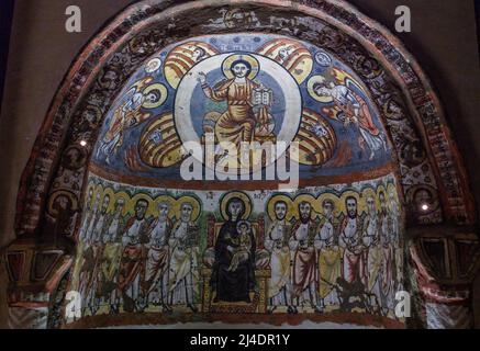 Wall mural painting in a monastery in Kalimpong, India. Age is over a ...