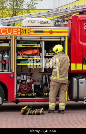 ECFRS fire engine with lockers open Stock Photo - Alamy