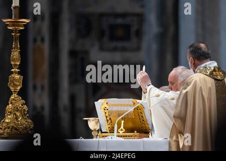 Pope Francis seen during the Consecration as part of Chrism Mass at St ...