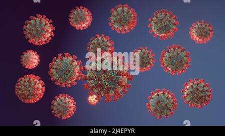 Mutated Omicron SARS-CoV-2 viruses. Low polygonal computer model with ...