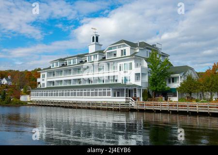 Bay point at Mill Falls with fall foliage panoramic aerial view with ...