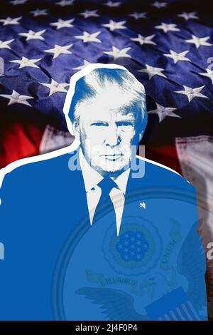 Donald Trump, US flag and national emblem. American flag. American ...