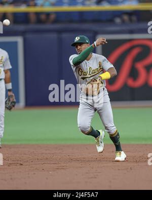 Oakland Athletics' Tony Kemp throws against the Colorado Rockies during ...