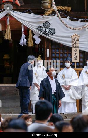 iida, nagano, japan, 2022/09/04 , Shinto priests preparing for the ...
