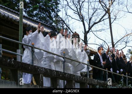 iida, nagano, japan, 2022/09/04 ,Shinto priest celebrating the final ...