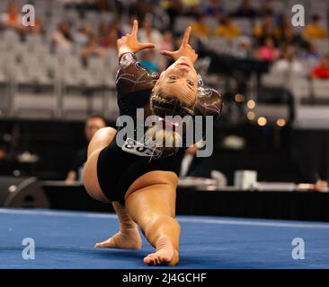 Utah gymnast Jaylene Gilstrap performs her floor routine during an NCAA ...
