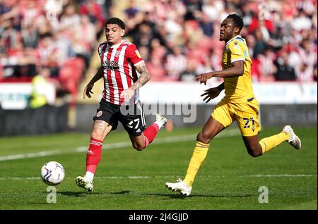 Sheffield United's Morgan Gibbs-White (left) celebrates scoring their ...