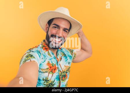 Closeup selfie photo of young charming pretty woman showing v-sign ...