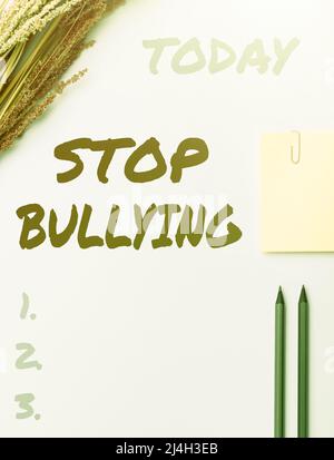 Text showing inspiration Stop Bullying, Word for Fight and Eliminate ...