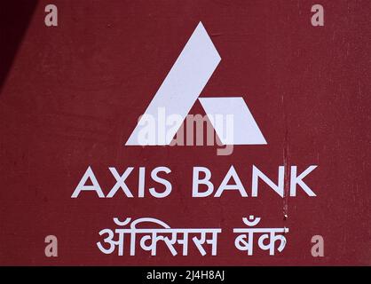 Mumbai, India. 15th Apr, 2022. Axis bank logo seen at its branch in ...