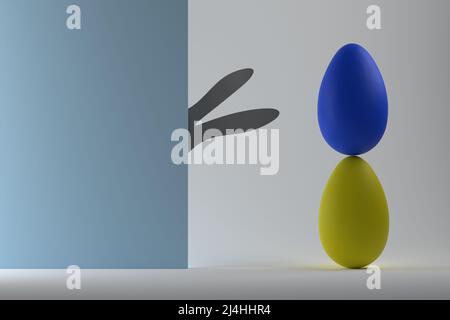 Easter eggs in the colors of the Ukrainian flag - blue and yellow on a ...