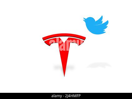 Tesla and twitter illustration image Stock Photo - Alamy