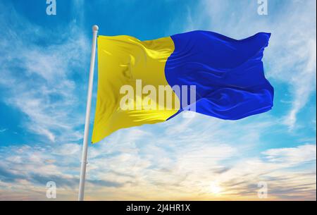 flag of Modena, Italy at cloudy sky background on sunset, panoramic ...