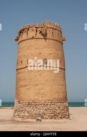 An old watchtower in Al Khan, in the the city of Sharjah, United Arab ...