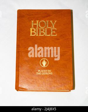 Holy Bible with Placed by The Gideons In Memory on cover Stock Photo ...