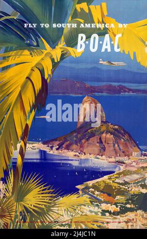 Vintage 1950s Travel Poster - BOAC - Flies to all 6 Continents - Abram ...