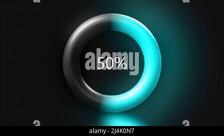Blue circular radial percentage progress ring on a black backgrounds ...