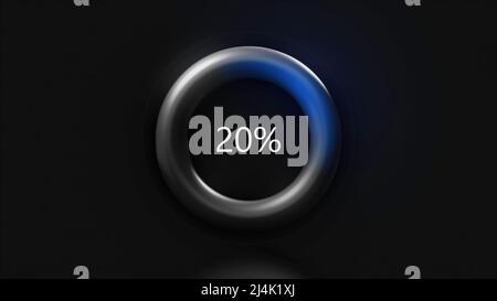 Blue circular radial percentage progress ring on a black backgrounds ...