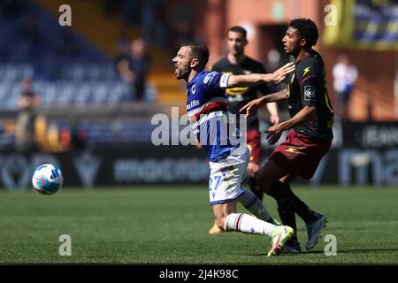 Fabio Quagliarella (UC Sampdoria) is challenged by Federico Fazio (US ...