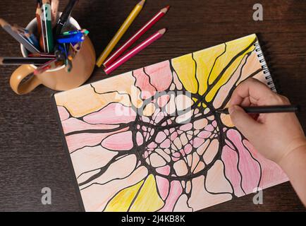 Abstract neurographic drawing. Neuro art graphic concept pencil ...