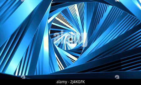 Triangular spiral twisted corridor, geometric spinning background ...