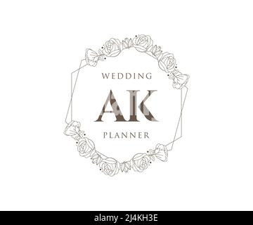 AK Initials letter Wedding monogram logos collection, hand drawn modern ...