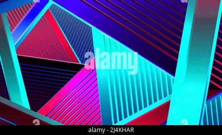 Geometric triangular 3d background with changing colors. Motion. Iridescent acid colors on ...